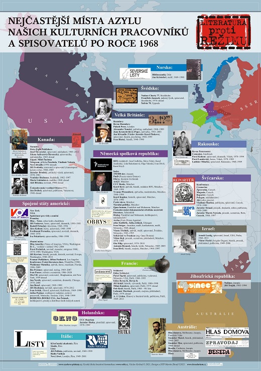 Nejčastější místa azylu našich kulturních pracovníků a spisovatelů po roce 1968 :: Výukové plakáty